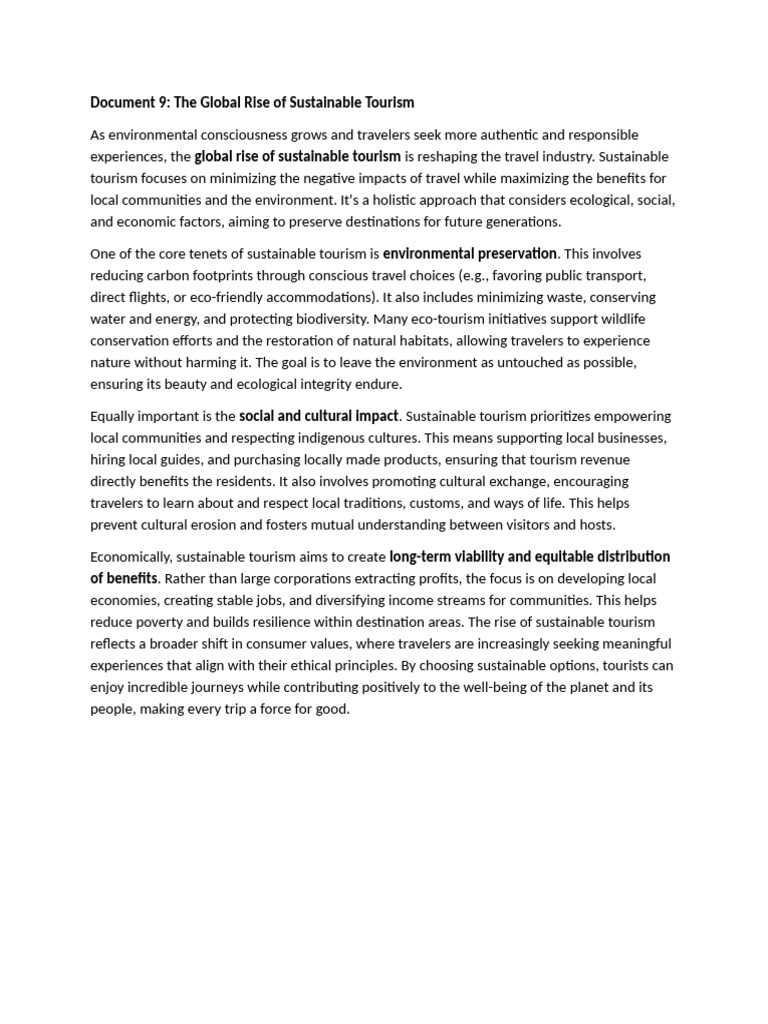 9 The Global Rise of Sustainable Tourism | PDF