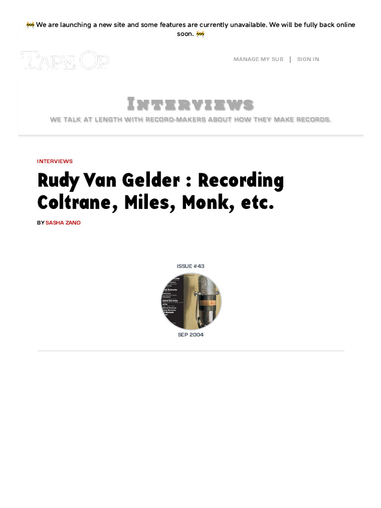 Rudy Van Gelder - Tape Op | PDF | Sound Recording | Sound Production