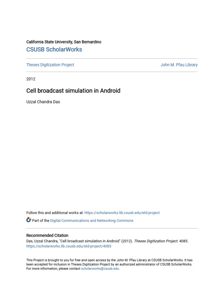 Cell Broadcast Simulation in Android | PDF | Android (Operating System) | Eclipse (Software)