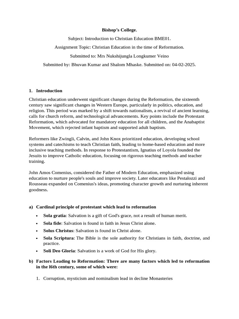 Christian Education During the Reformation | PDF | Protestantism ...