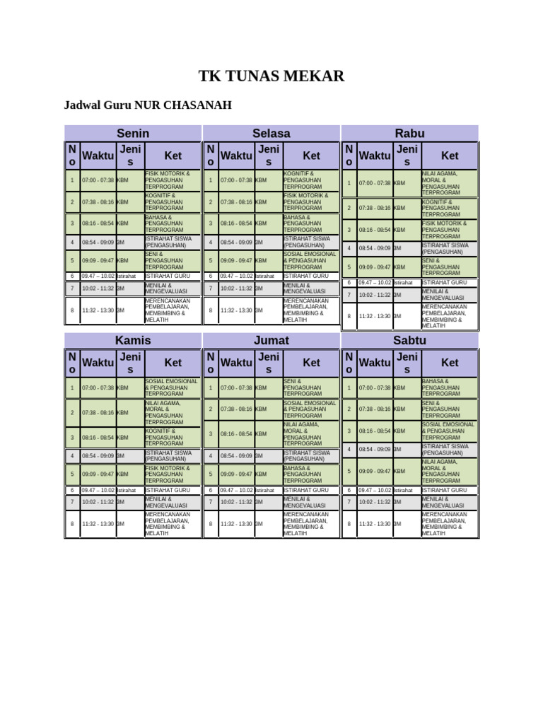 Jadwal Pelajaran SKPBM | PDF