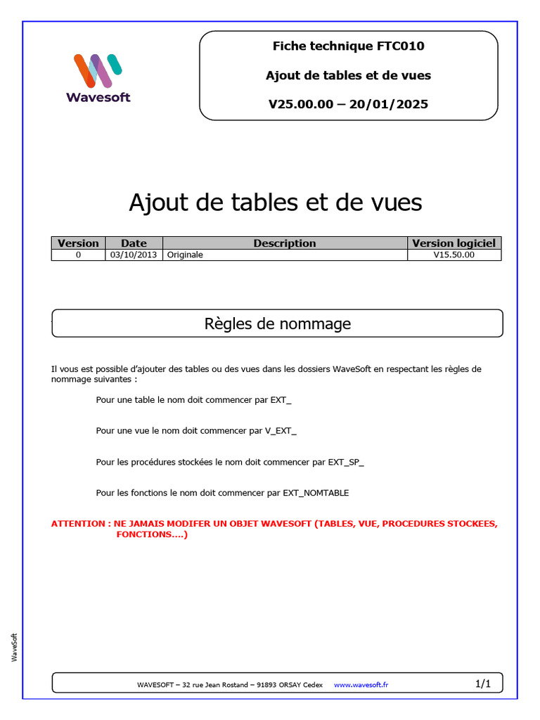 Ajout de tables et vues dans WaveSoft | PDF