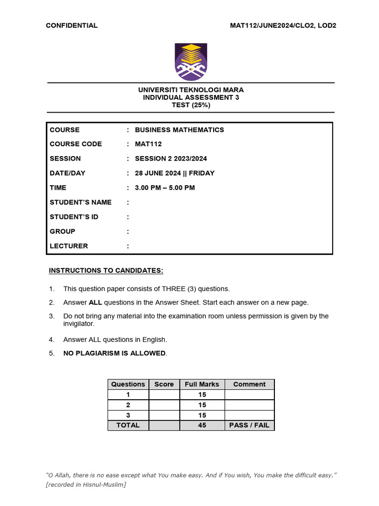 Business Mathematics Assessment June 2024 | PDF | Interest | Prices
