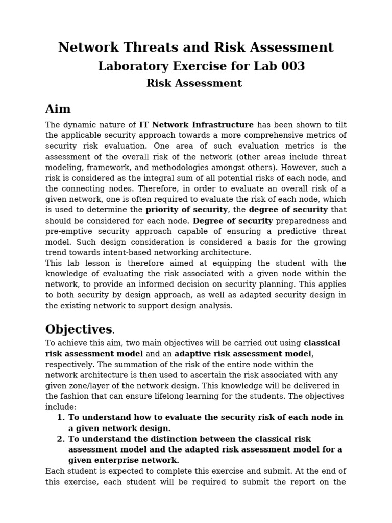 Network Risk Assessment Lab Exercise | PDF | Risk | Risk Assessment