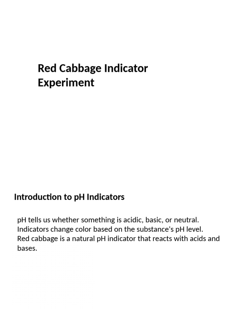 Red Cabbage pH Indicator Experiment | PDF