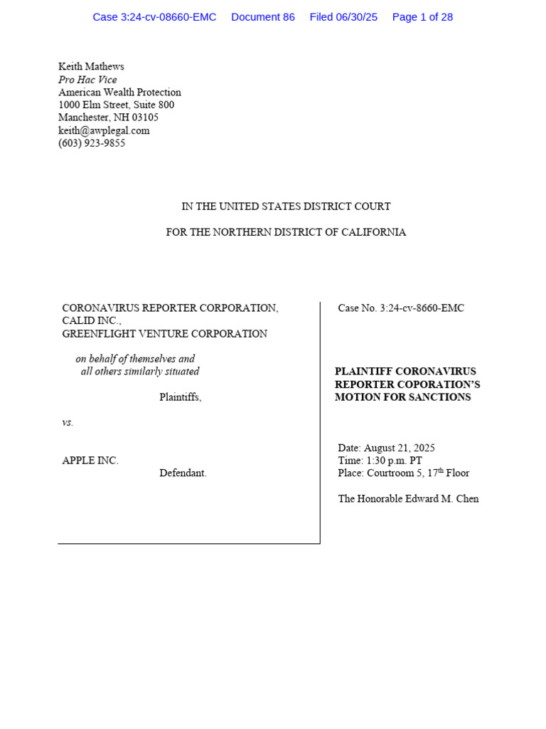 Motion For Sanctions Agaisnt Apple Inc and Gibson Dunn and Crutcher ...