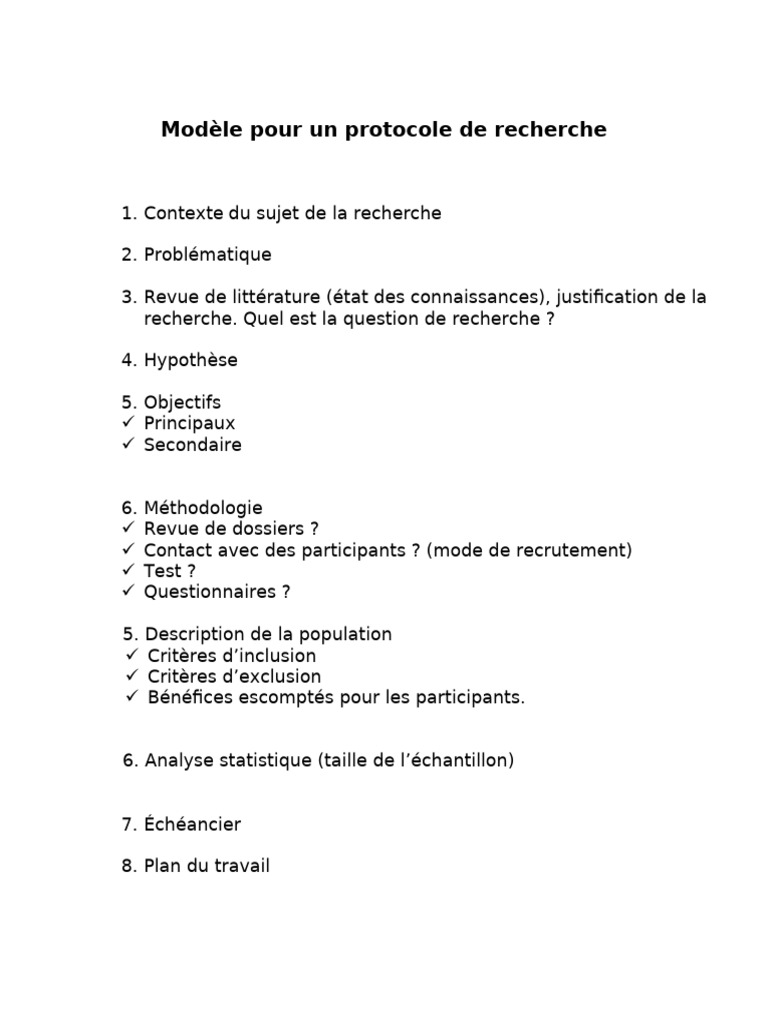 Modèle de protocole de recherche détaillé | PDF