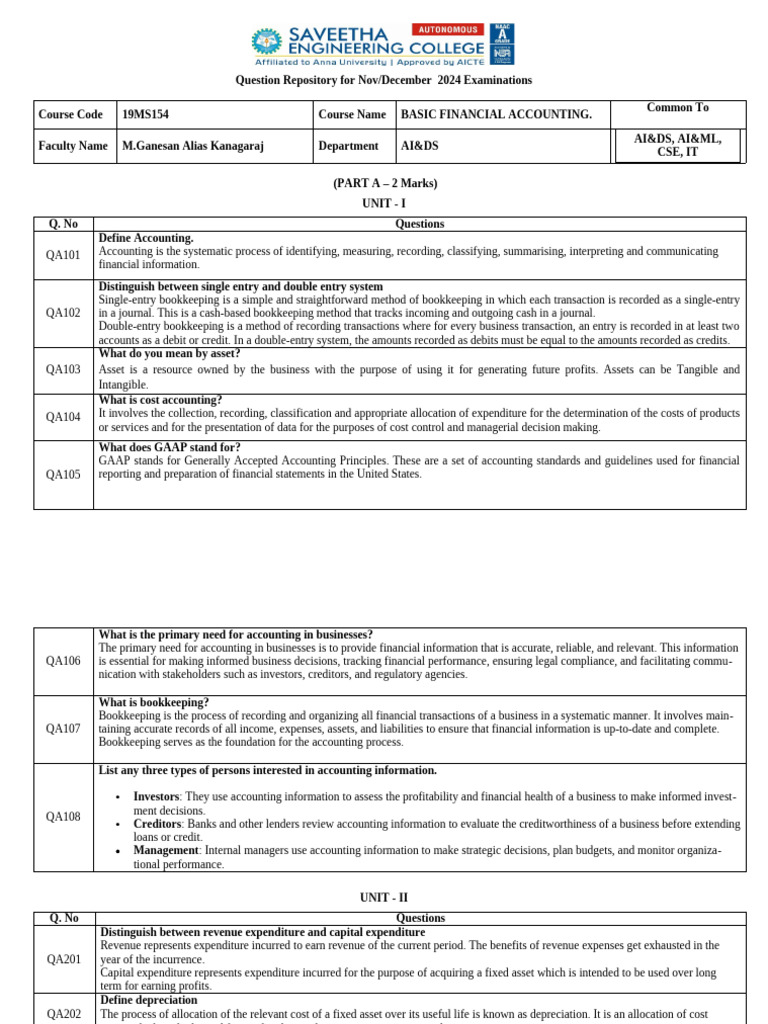 Basic Financial Accounting - 2024 Answers | PDF | Debits And Credits ...