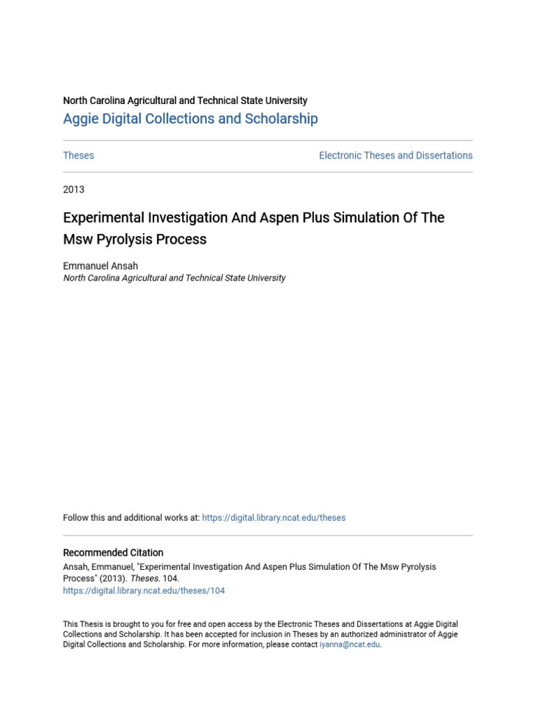 Experimental Investigation and Aspen Plus Simulation of the Msw P | PDF ...