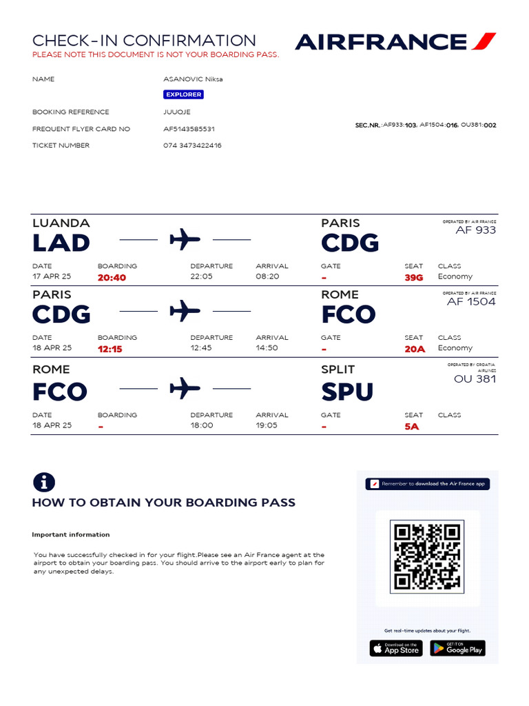 Check-In Confirmation Documents | PDF | Transport | Civil Aviation