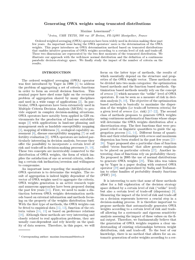OWA Weights from Truncated Distributions | PDF | Normal Distribution ...