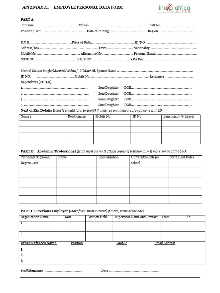 IA Employee Personal Data Form-1 | PDF