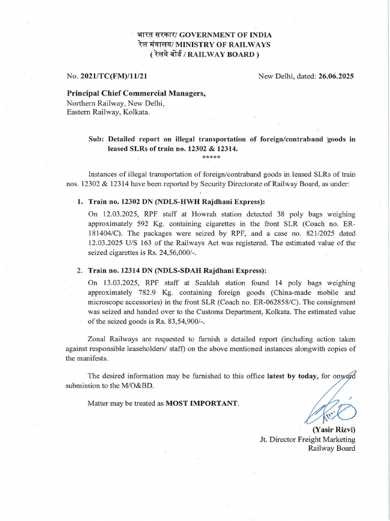 Letter To NR & ER - Illegal Transportation of Foreign Goods | PDF