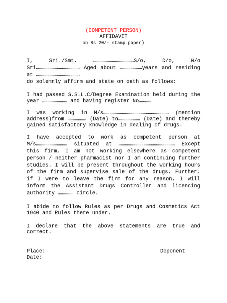 Competent Person Affidavit Template | PDF