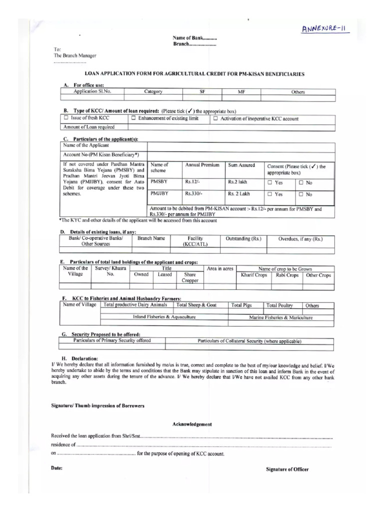 Kisan Credit Card KCC Application Form 630 | PDF