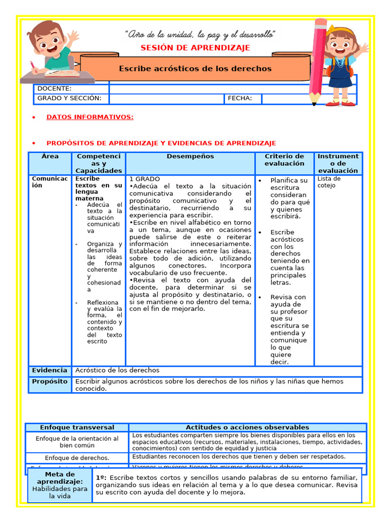 1º E11 S2 Sesion D3 Com Escribe Acrosticos | PDF | Aprendizaje