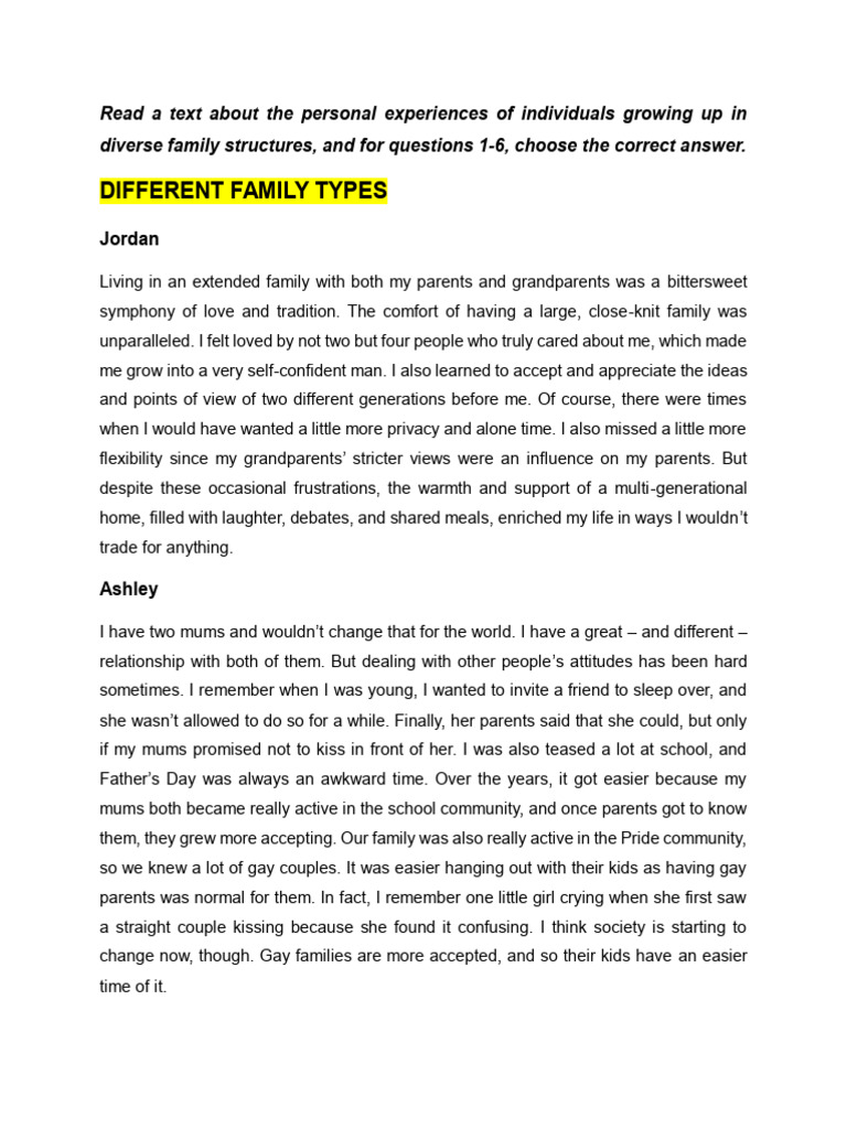 Different Family Types (Reading) | PDF