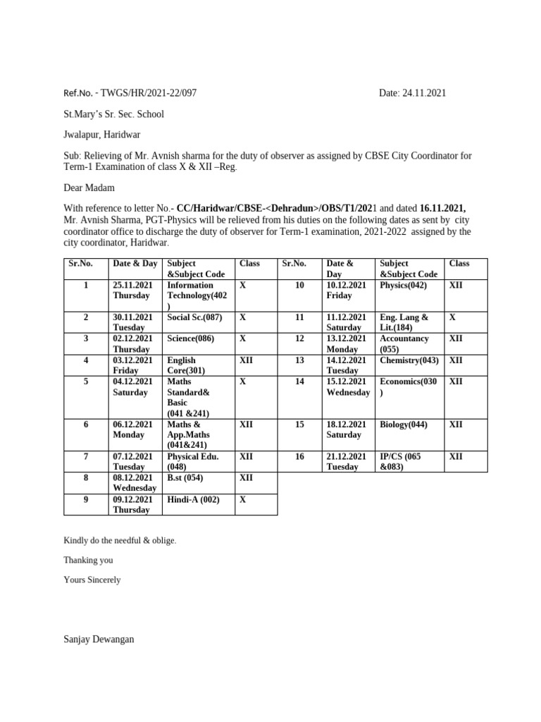 Relieving Letter Observer Avnish | PDF