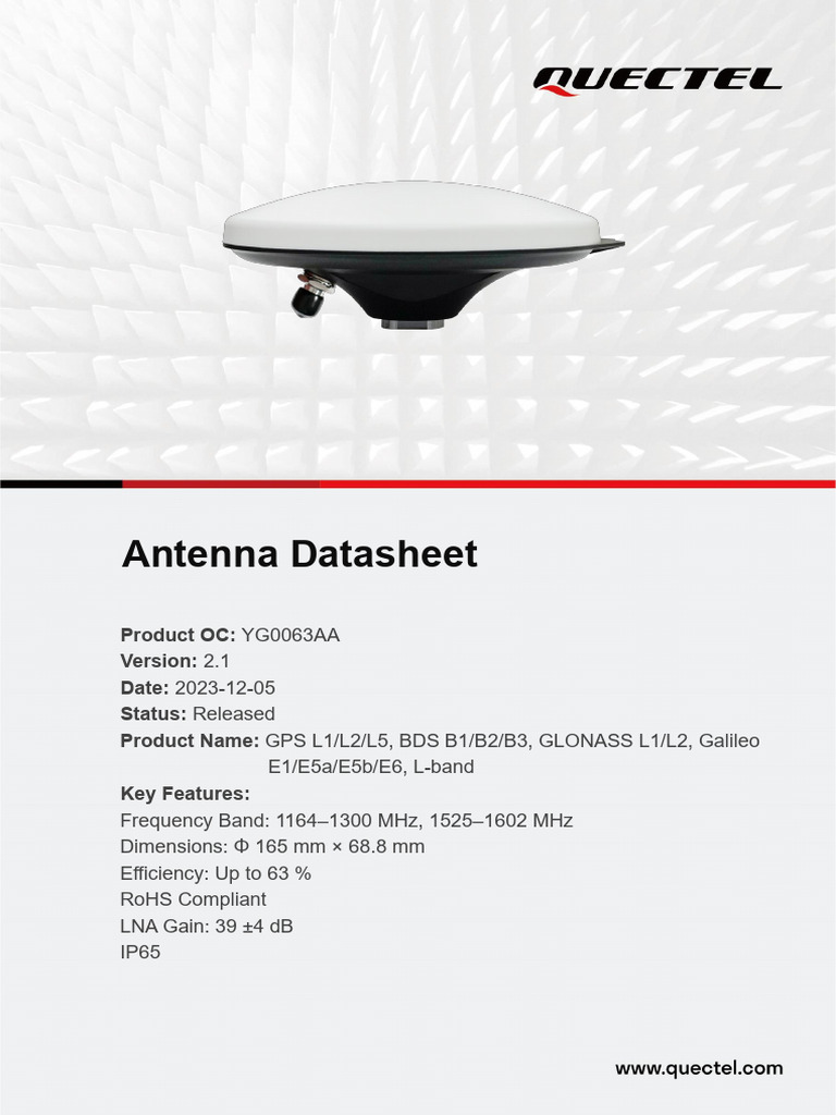 Quectel Antenna YG0063AA Datasheet V2.1 | PDF | Antenna (Radio ...