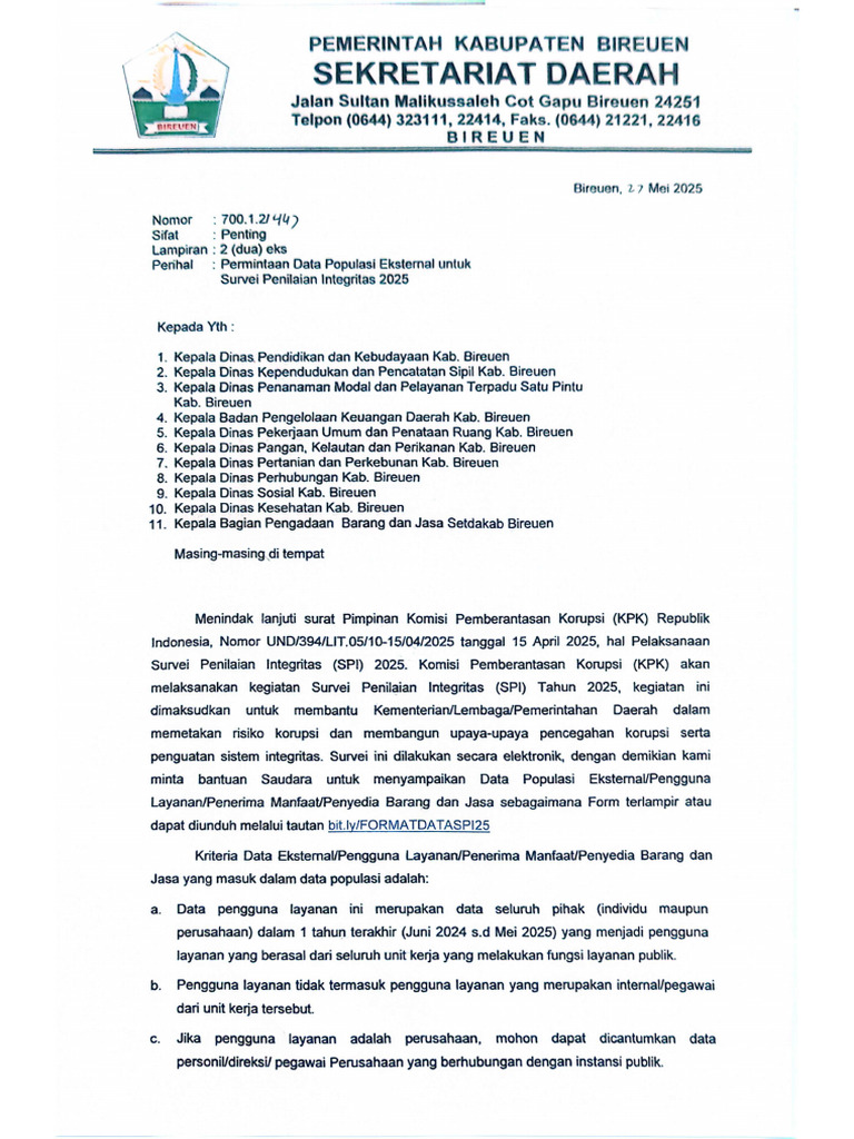 Surat SPI Eksternal 2025 | PDF