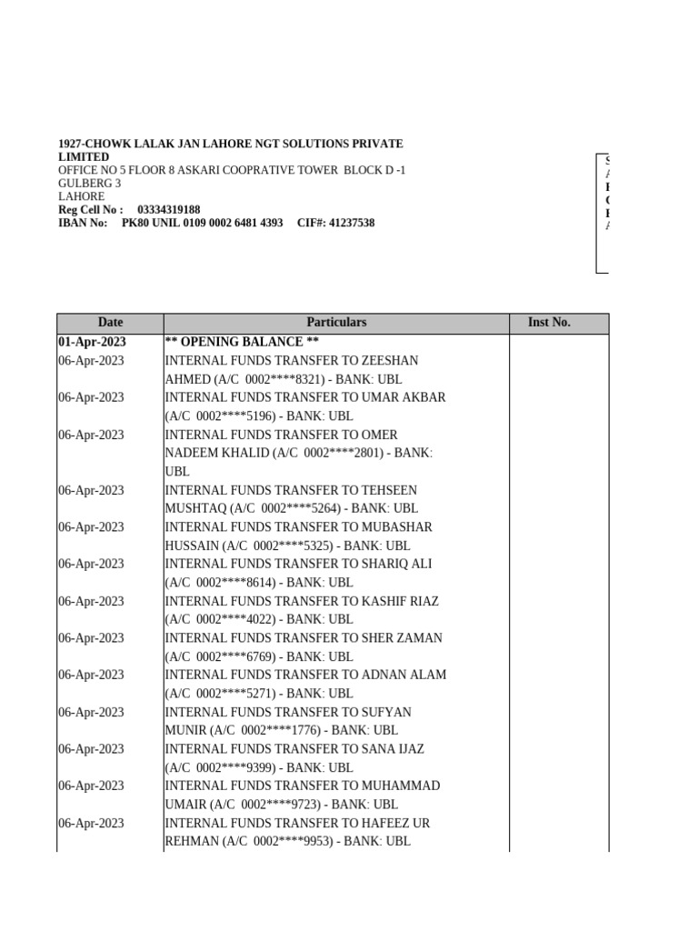 NGT Ubl Bank Statement Fmo May 2023 | PDF | Debits And Credits | Banks