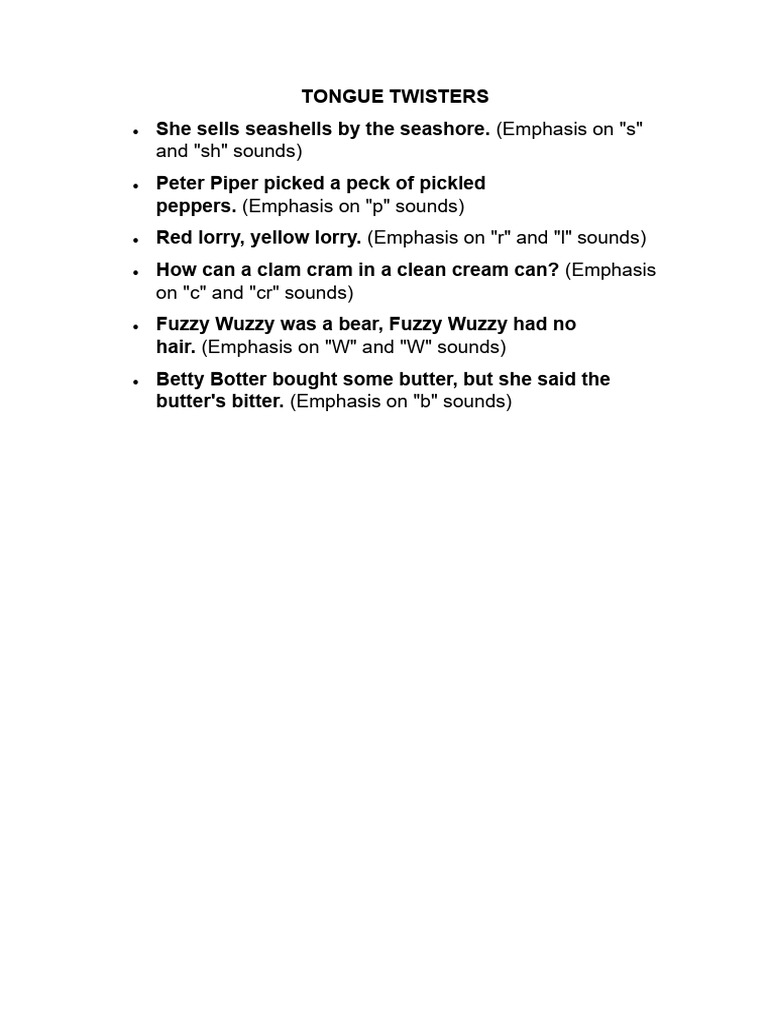 Tongue Twisters | PDF