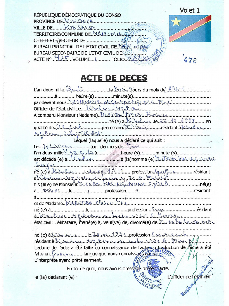 Acte de Décès Fanfan | PDF