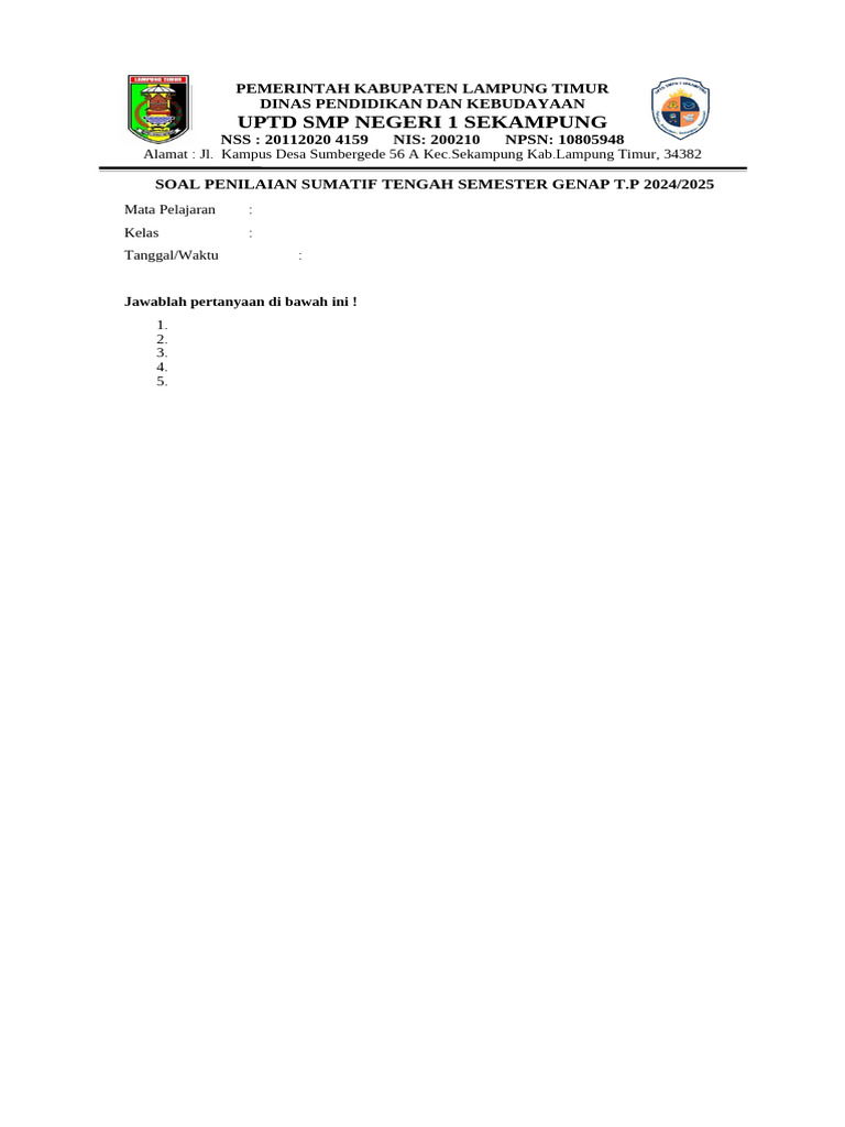 FORMAT Soal PTS Genap 2024 | PDF