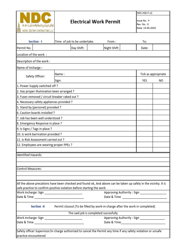 Electrical Work Permit | PDF