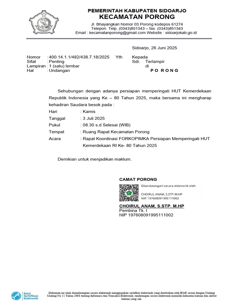 Surat Rakor Hut Ri | PDF