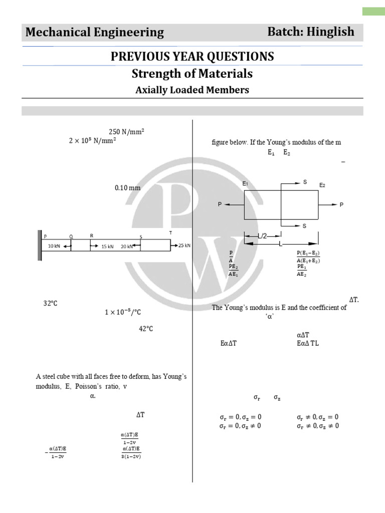 Axially Loaded Members - PYQs - Shreshth GATE-2025 Batch - B Mechanical Weekday (Hinglish) | PDF ...