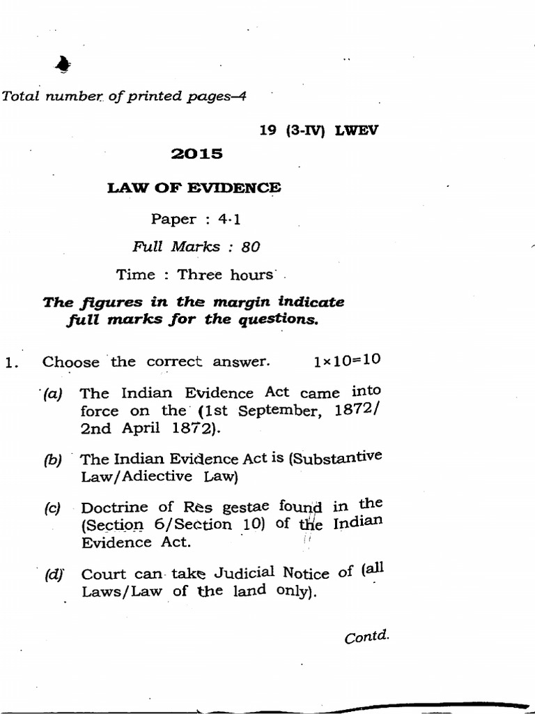 Law of Evidence 2015 LLB sem-IV | PDF