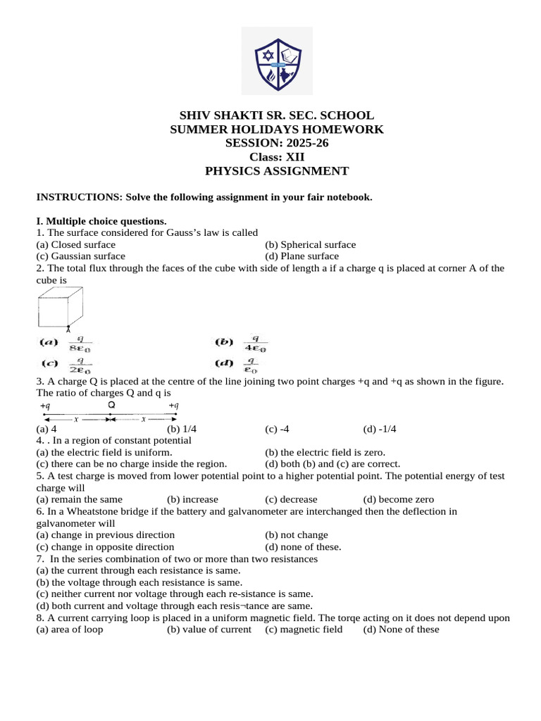 Class 12 Physics Assignment | PDF | Inductor | Electric Current