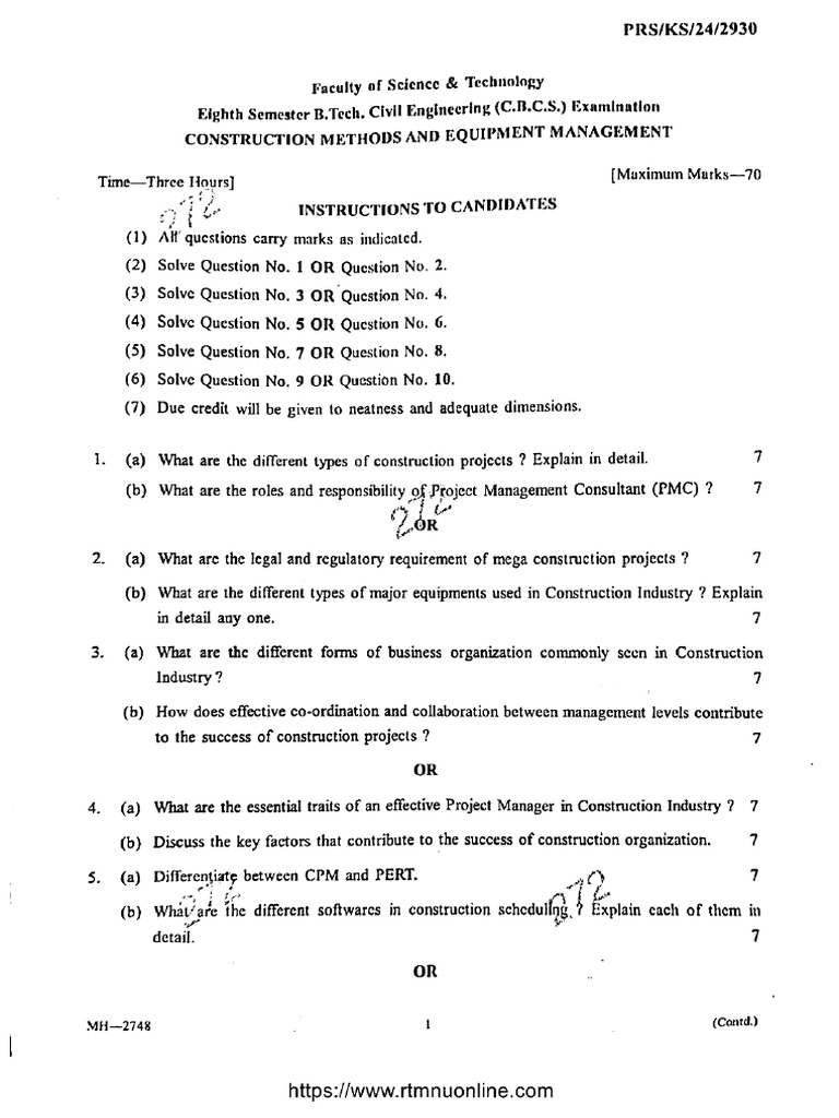 Ce 8 Sem Construction Methods and Equipment Management 2930 Summer 2024 ...