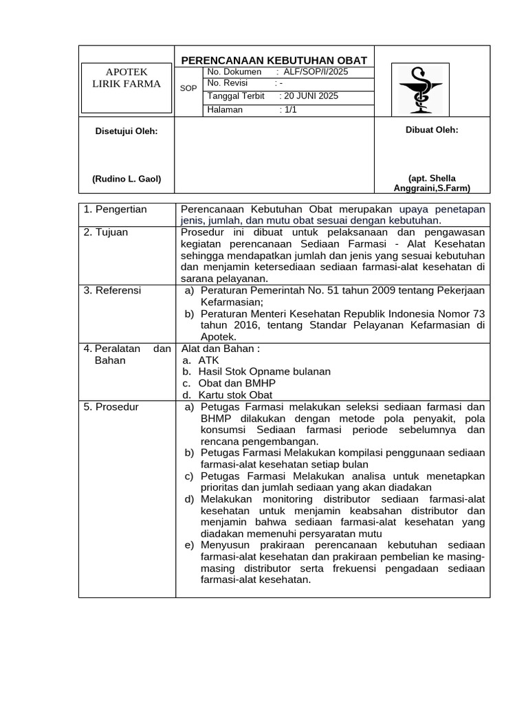 SOP - Perencanaan Kebutuhan Obat | PDF