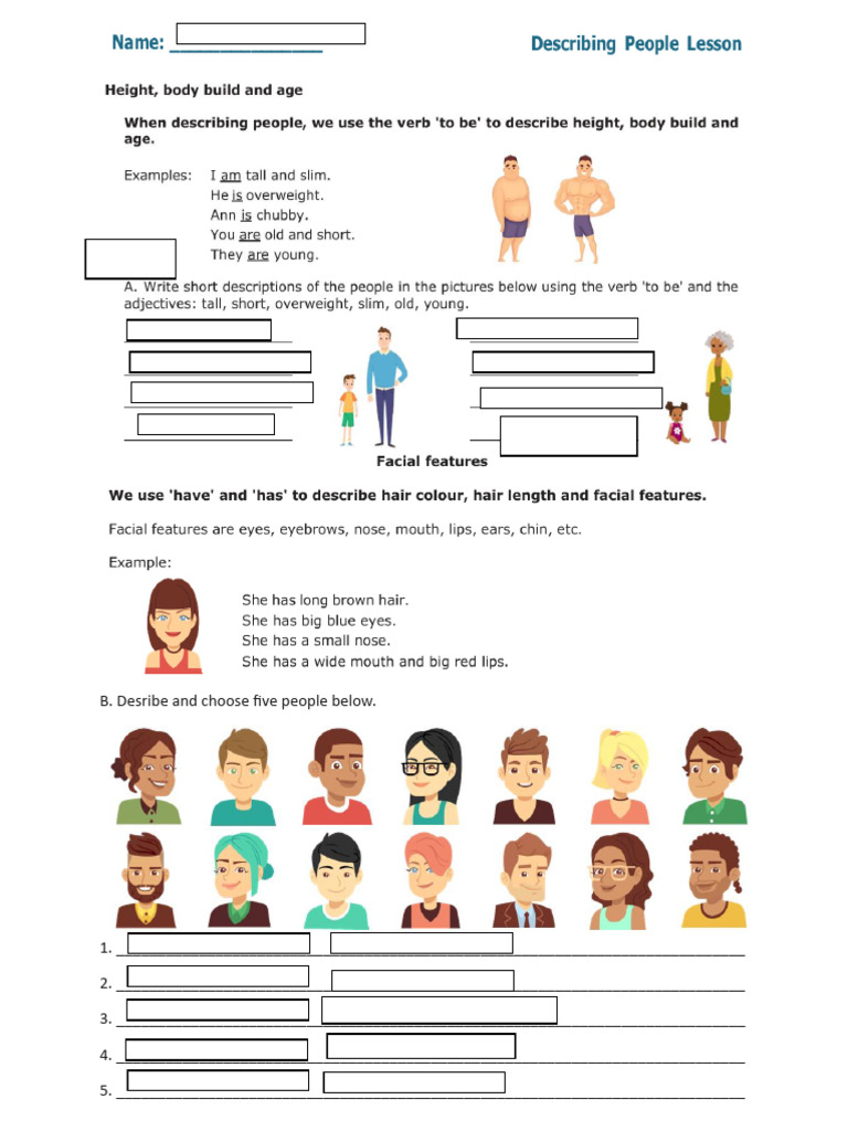 Describing People Worksheet Pdf Human Appearance Softlines Retail