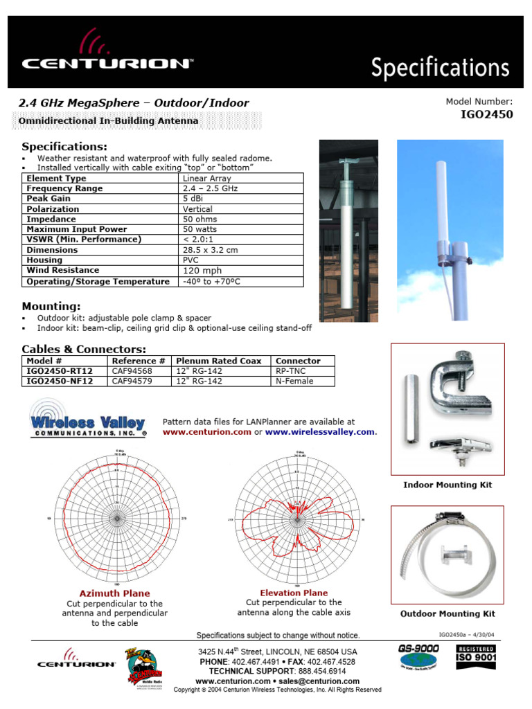 IGO2450 MegaSphere Omni Antenna | PDF | Antenna (Radio) | Waves