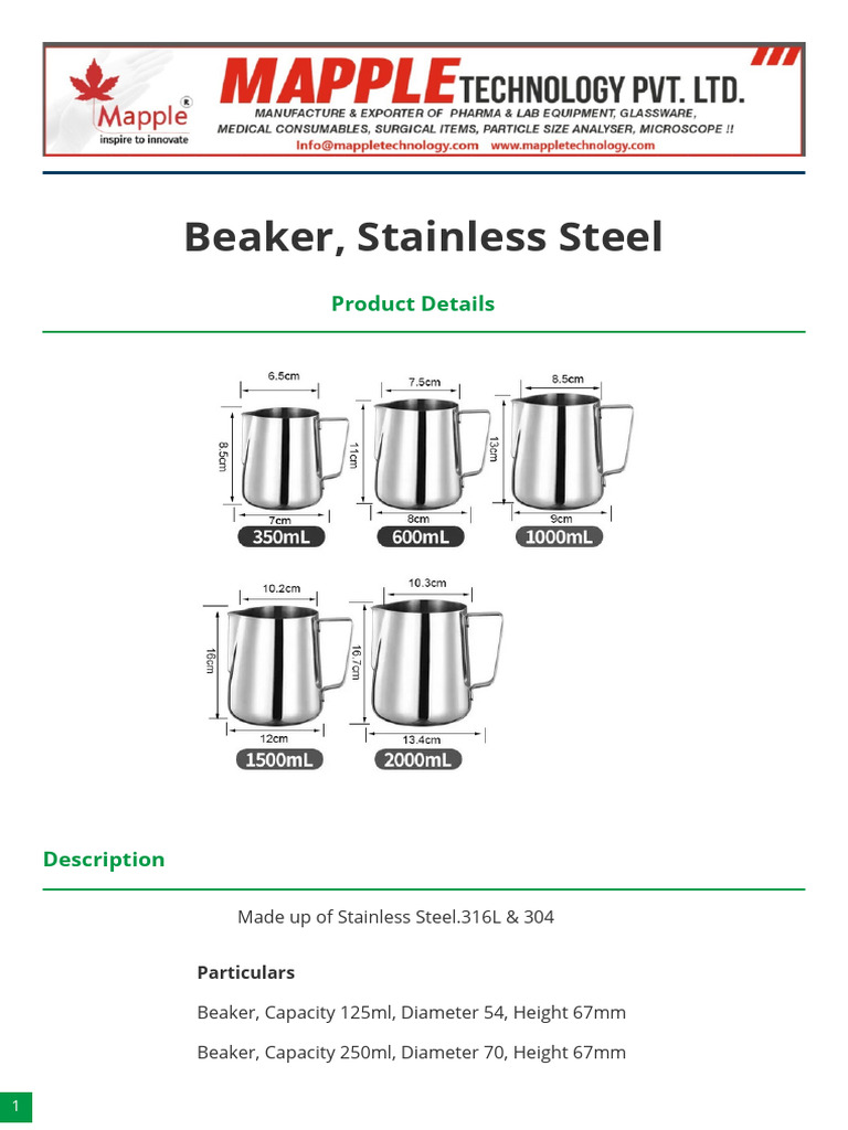 Beaker, Stainless Steel - MPL | PDF