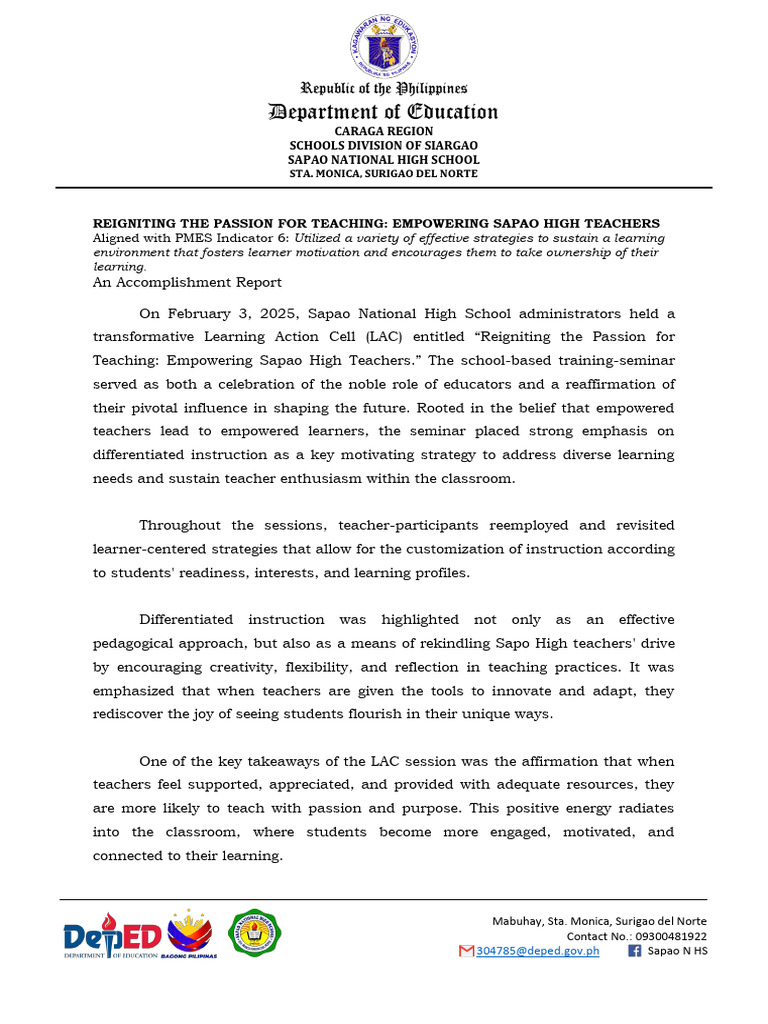 Accomplishment Report Lac Session #2 With Signature | PDF | Teachers ...