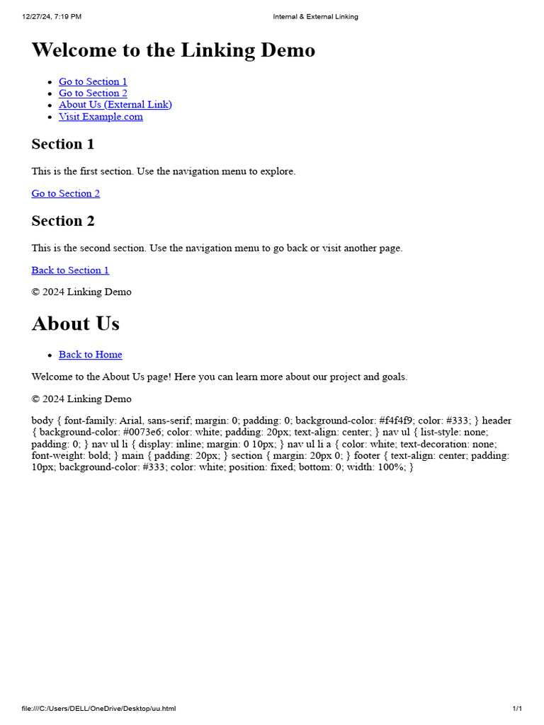 Internal & External Linking Demo | PDF