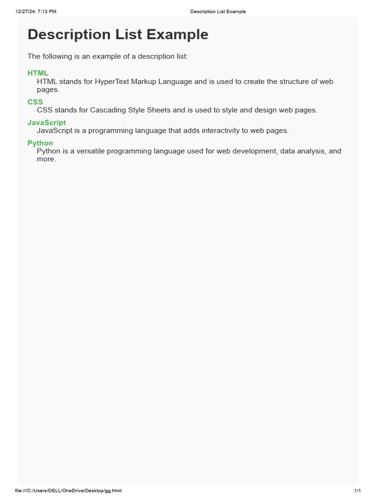 Description List Example | PDF