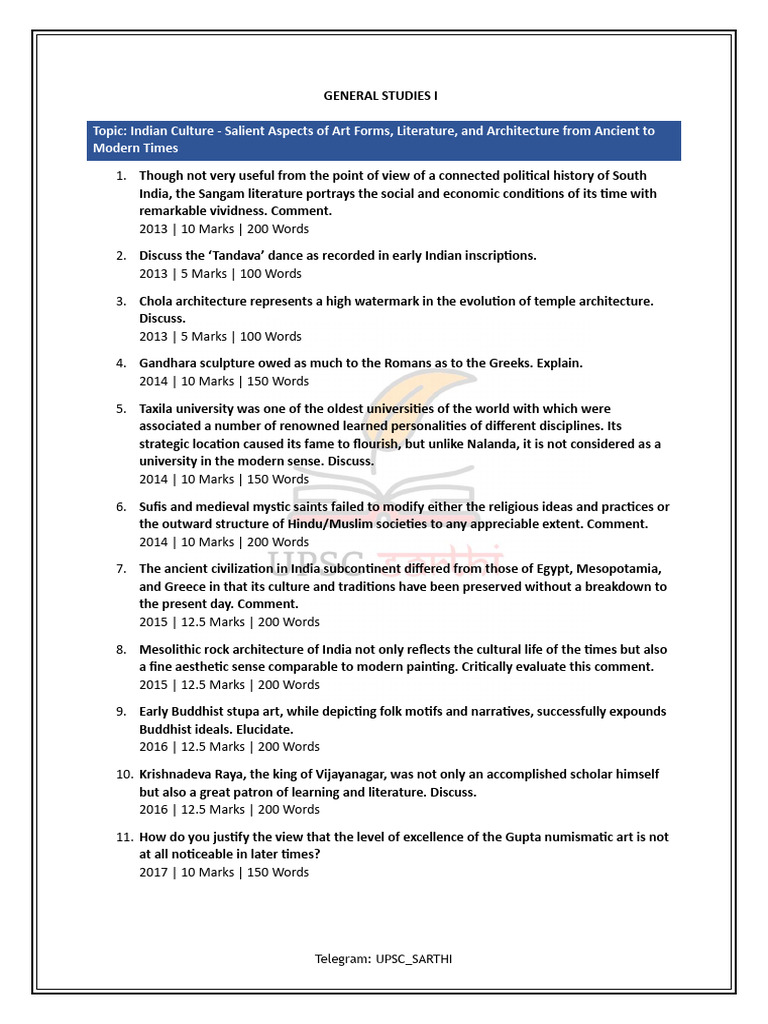 UPSC Mains TopicWise PYQs GS 1 | PDF | Climate Change | Water Scarcity