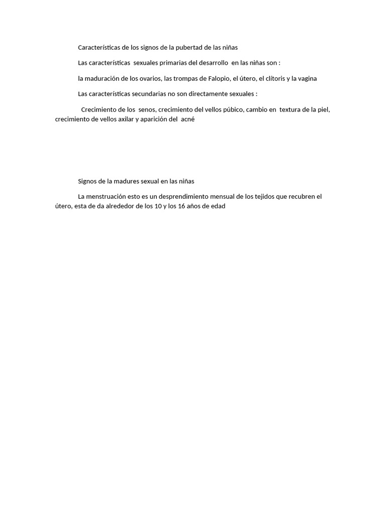 Características de Los Signos de La Pubertad de Las Niñas | PDF