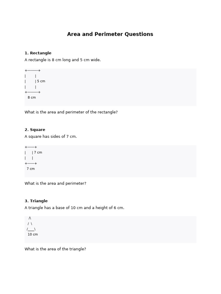 KS2 & 11+ Area and Perimeter Questions | PDF | Area | Geometry