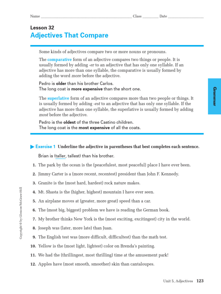 Grammar Packet (Units 1-9) | PDF | Adjective | Linguistics