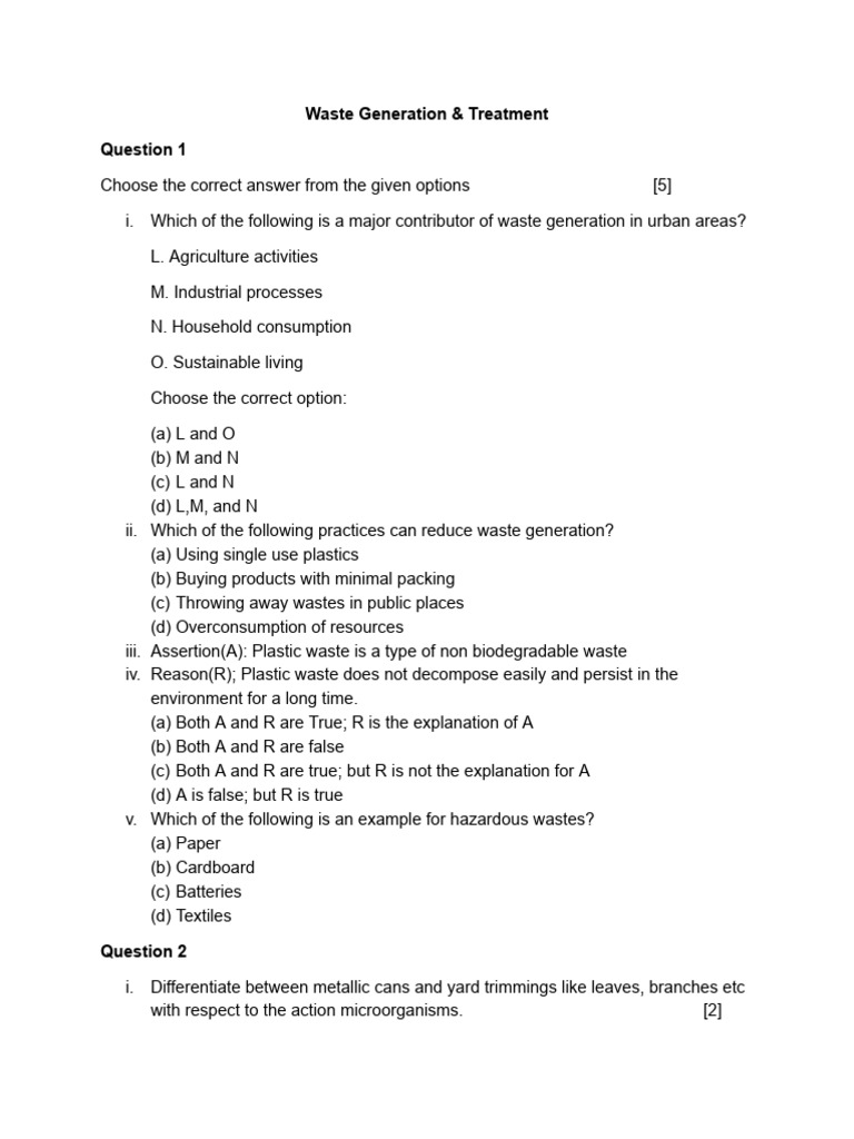 Urban Waste Generation and Management Quiz | PDF | Waste | Plastic