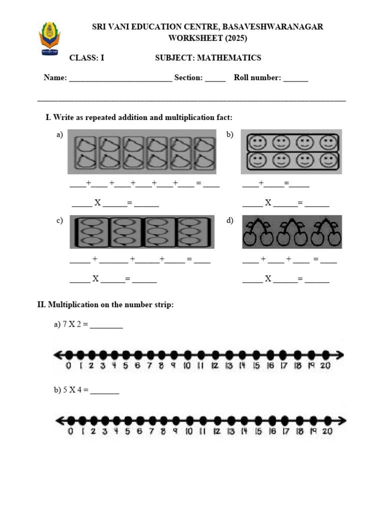 Class I Mathematics Worksheet 2025 | PDF