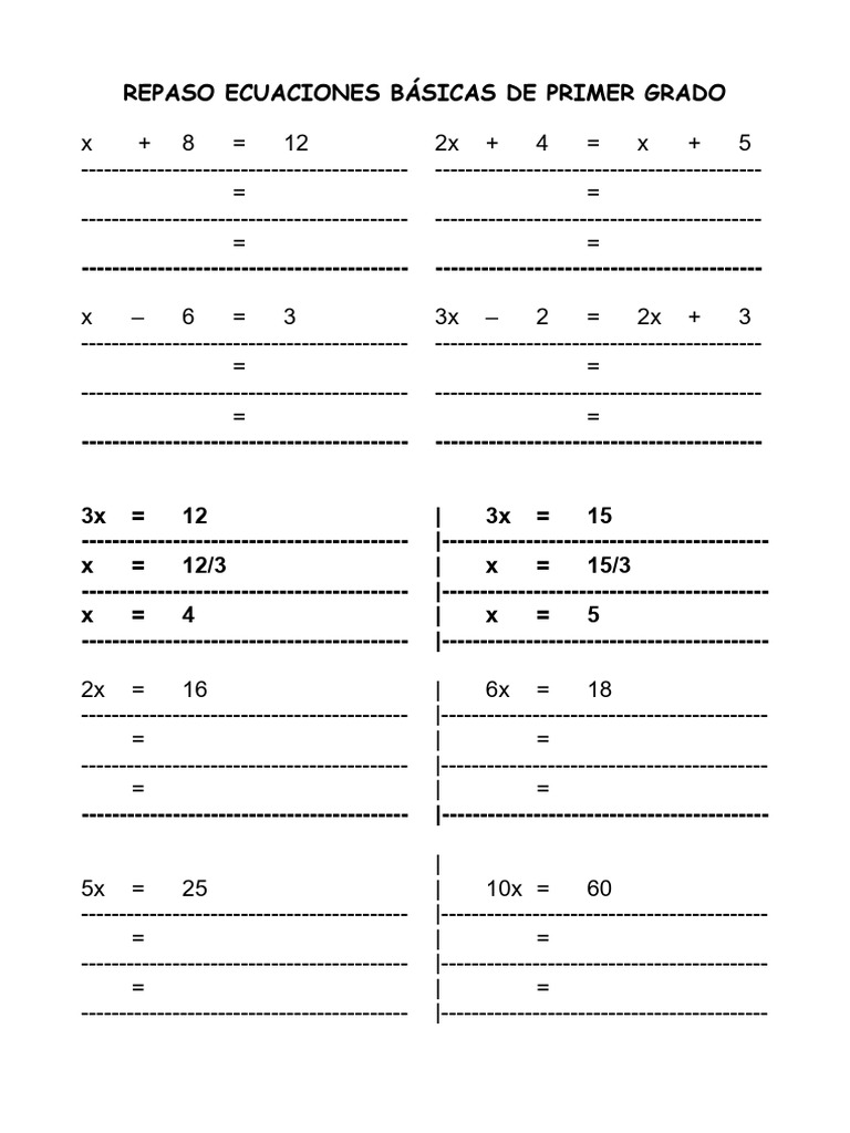 Repaso Ecuaciones Basicas Primer Grado | PDF