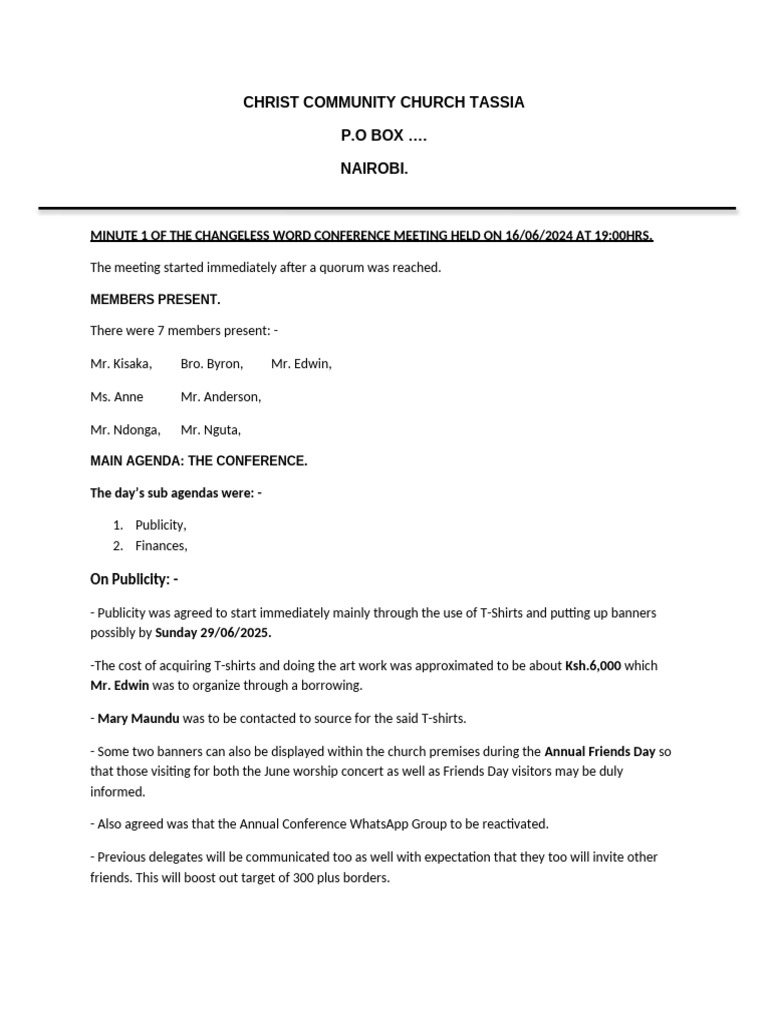 CCC Conference Meeting Minute 1-2025 | PDF