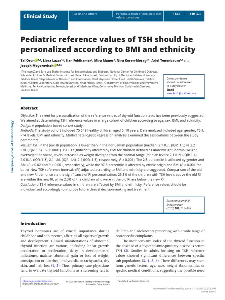 Pediatric Reference Values of TSH Should-94510601 | PDF | Thyroid ...